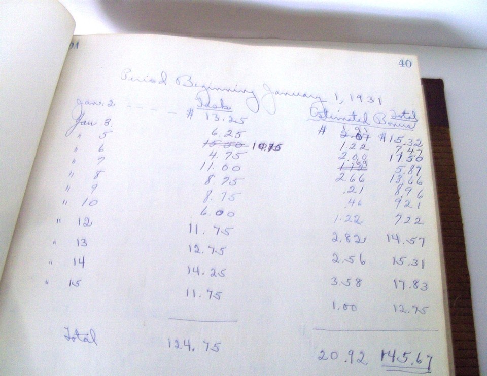 VINTAGE LARGE LEATHER-BOUND ACCOUNTANT LEDGER JOURNAL RECORD BOOK ...