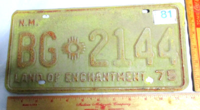 1975 New Mexico license plate vintage old car auto garage NM ...