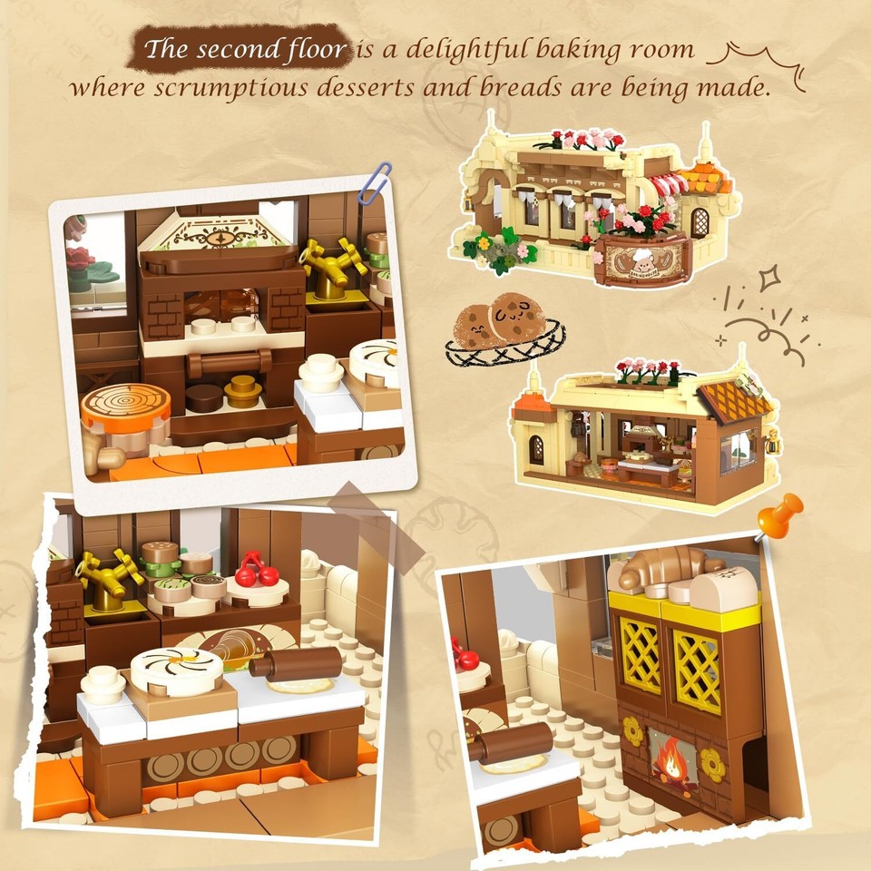 City Bakery Cafe House Building Set W/ Light, 1289PCS Baking Shop ...
