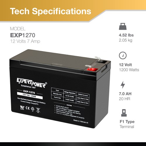 2 Pack - UltraTech UT1270 12V 7 Ah Sealed Lead Acid Alarm Battery UT ...