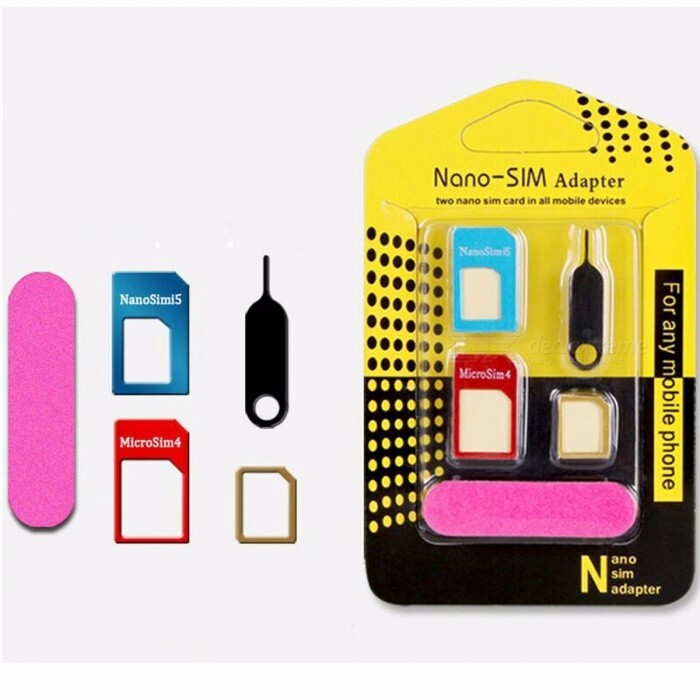 Yellow SIM Card Adapter 5-in-1 Nano & Micro SIM Card Adapter Kit ...