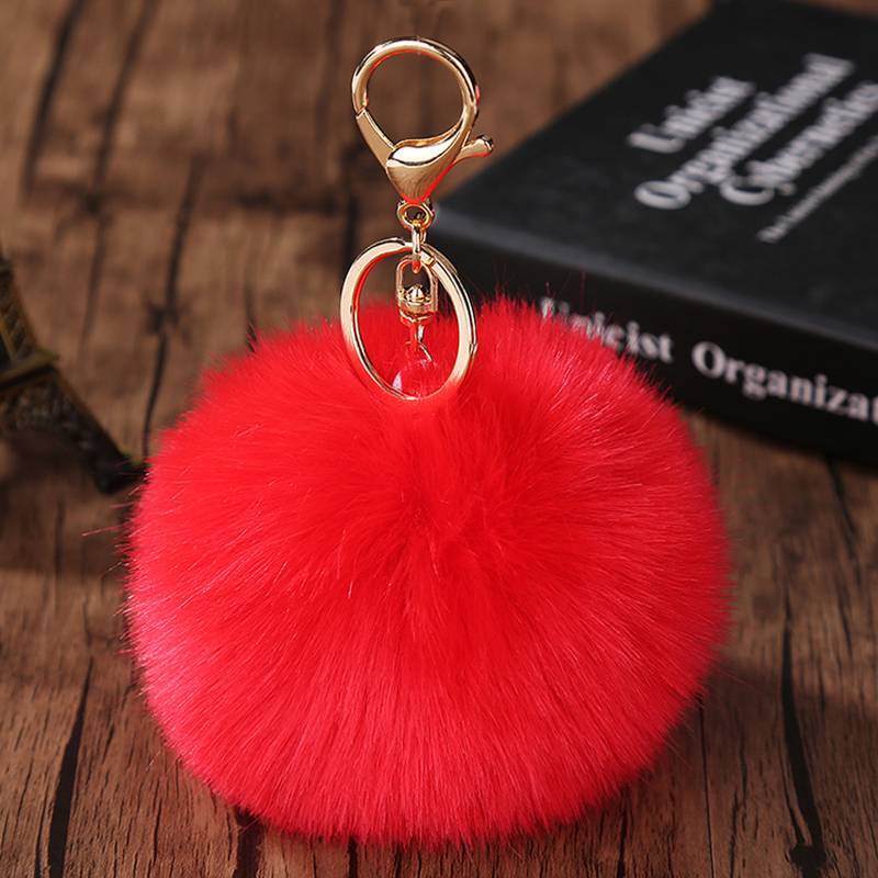 Soft Faux Fluffy Rabbit Fur Pompom Keyring Bag Charm Keychain Pom Pom ...