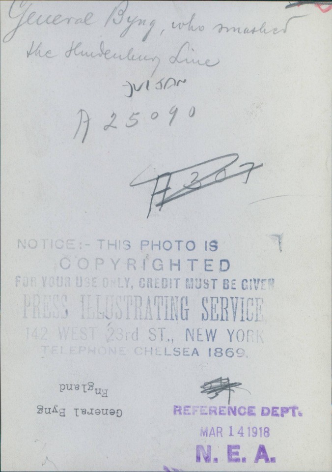 1918 Press Photo WWI British Army General Julian Byng, smashed ...