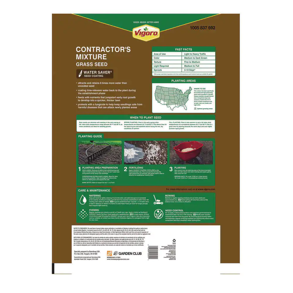 20 Lbs. Contractor'S Grass Seed Southern Mix with Water Saver Seed ...