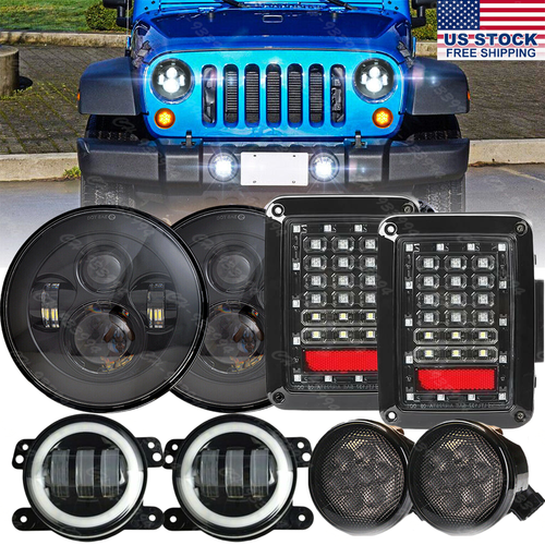 DOT 7" LED Headlight Fog Light Tail Light Turn Signal Kits For Jeep ...
