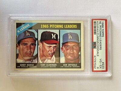 1966 Topps Baseball Don Drysdale Sandy Koufax Tony Cloninger #223 PSA 4 ...