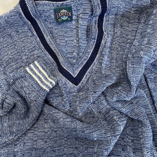 Vintage Jantzen Men's Blue V-Neck XL Cable Knit Sweater Tennis Golf ...