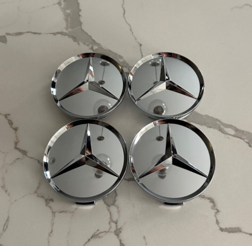 SET OF 4 Mercedes Benz Chrome 75MM Wheel Rim Center Hub Caps logo star ...