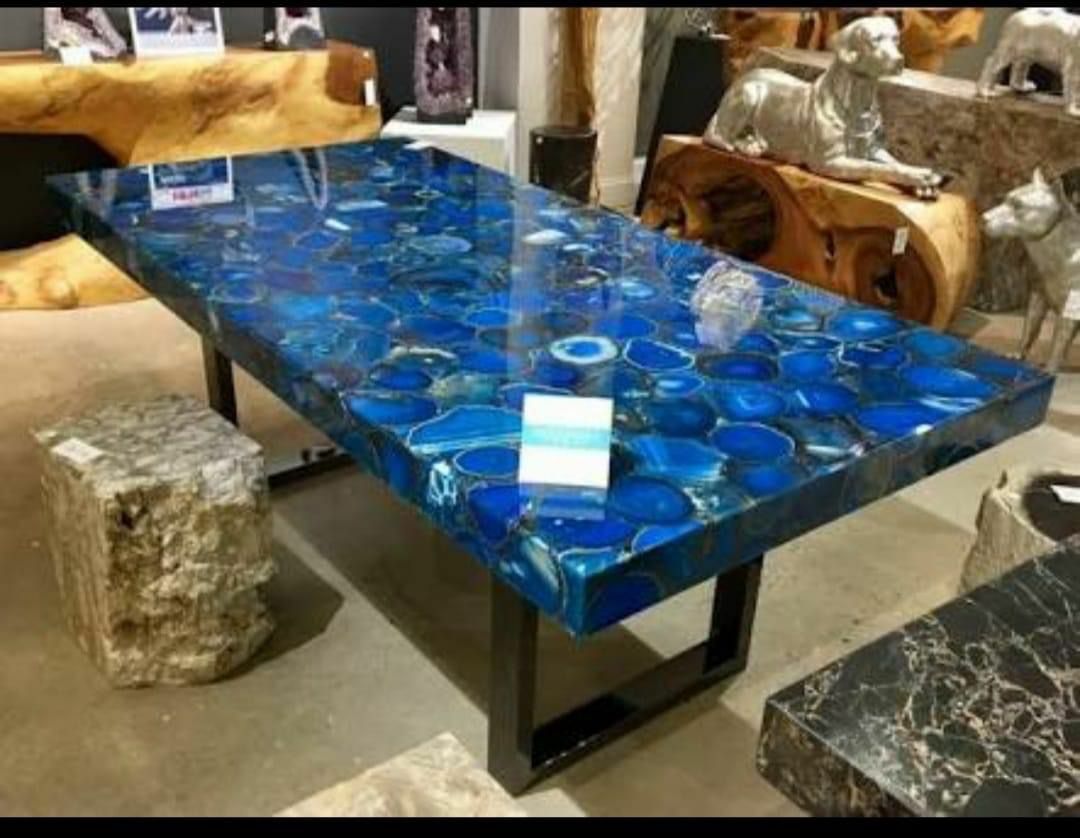 60" x 36" Agate table Top / blue Agate Dinner Tables Handmade | eBay