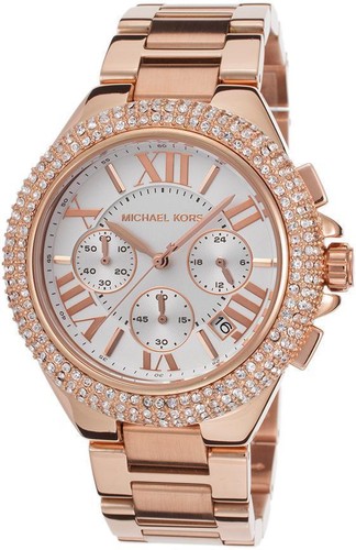 NEW MICHAEL KORS CAMILLE ROSE GOLD,PAVE GLITZ,CHRONO,ROMAN NUMERALS ...