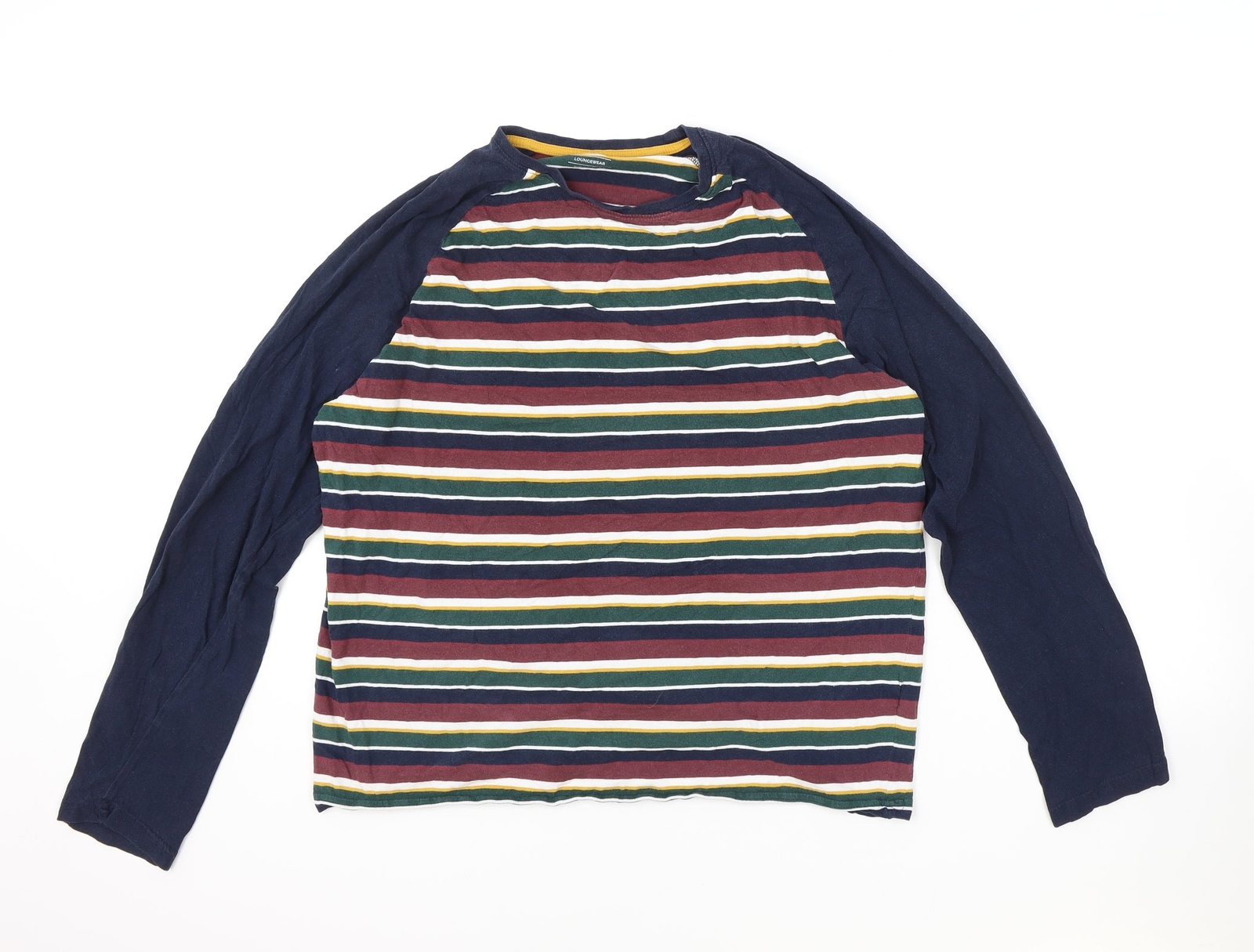 Marks and Spencer Mens Blue Striped Cotton blend Size M Round Neck Push ...