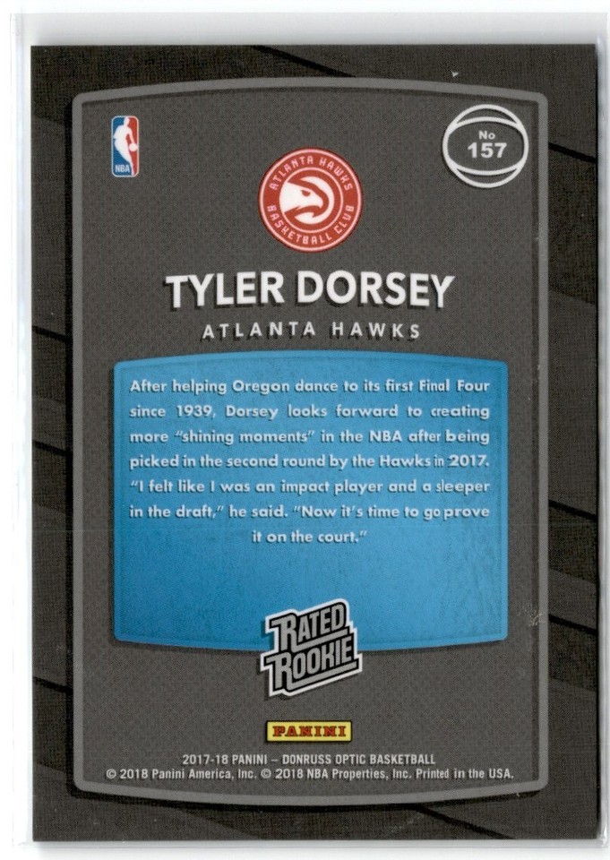 2017-18 Donruss Optic Flash Tyler Dorsey #157 RC Atlanta Hawks | eBay