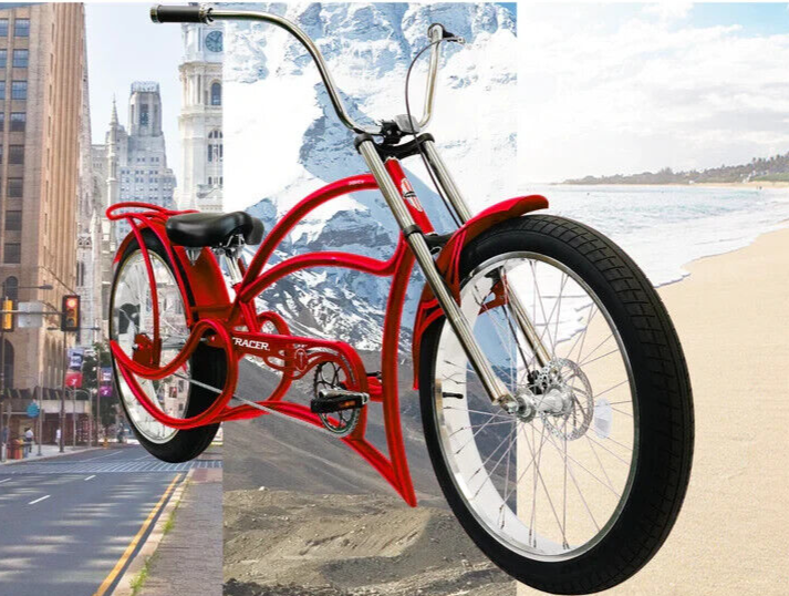 26" Red Chopper Lowrider Red Stretch Cruiser Bike Fat tires Disc brake ...