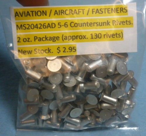 New Stock MS20426AD 5-6 COUNTERSUNK RIVETS 2 oz. PACKAGE (Approx. 130 ...