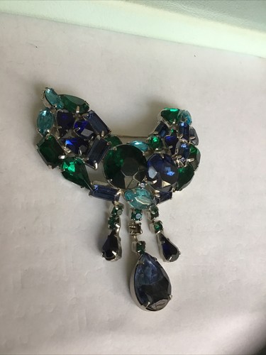 Vintage Emerald Green, Blue Aqua Blue, Green Stones Brooch Pin 37 ...