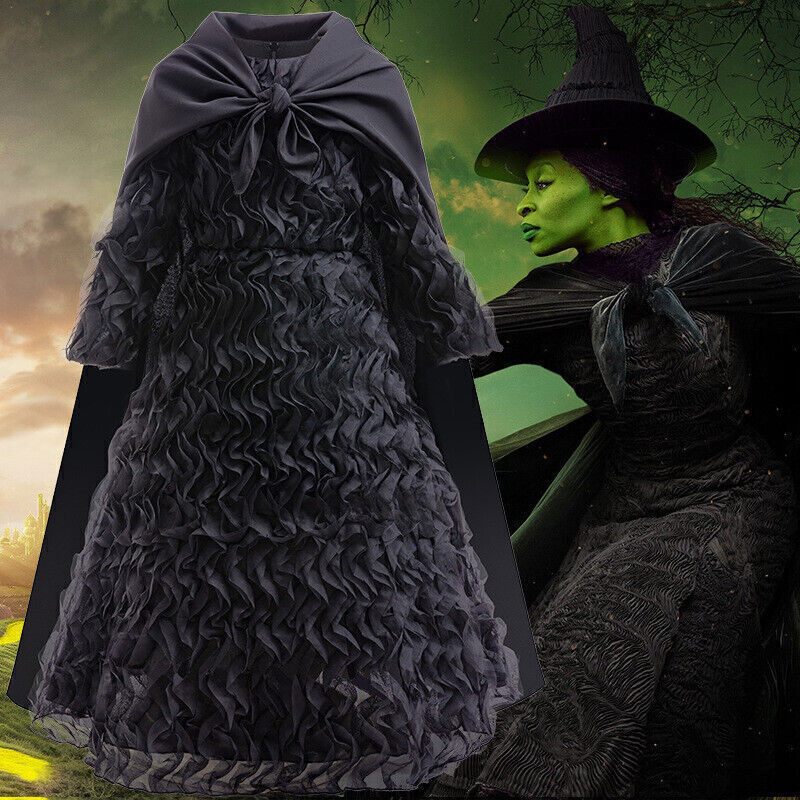 Wicked Elphaba Cosplay Witch Costume Cloak Fancy Dress up Party Kids ...