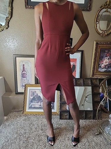 Women's Express Dress Small Sheath Burgundy Front Shoulder Slit Back ...
