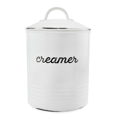 White Enamelware Creamer Canister, Rustic Distressed Farmhouse Style ...