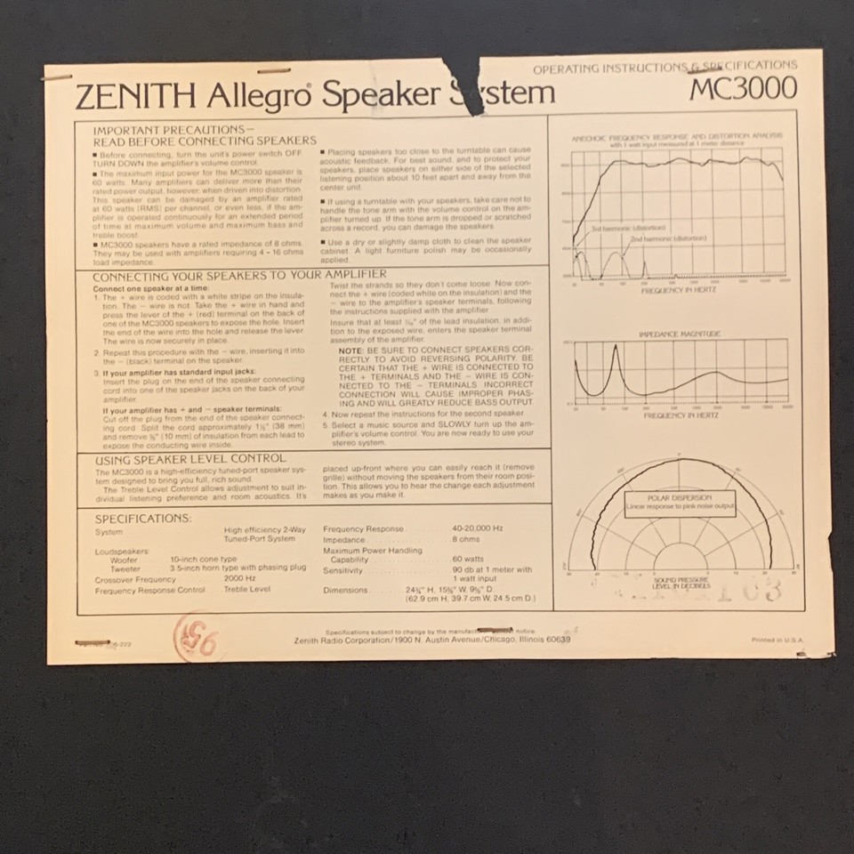 Vintage Zenith Allegro MC3000 Floor Speakers | eBay