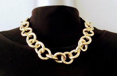 J.CREW Necklace 19" Gold-Tone Statement Chunky Circle Link Lobster ...