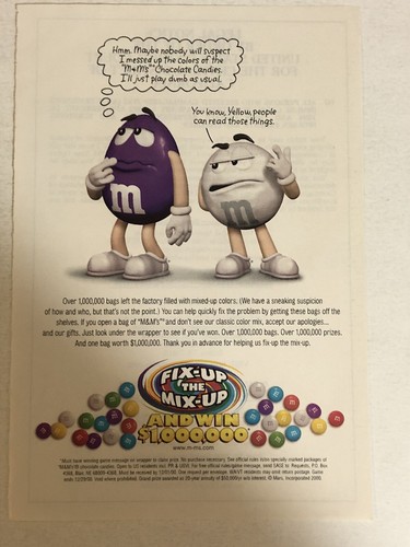 2000 M&Ms Chocolate Candy Fix The Mixup Vintage Print Ad Advertisement ...