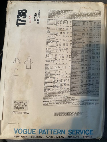 VOGUE 1738 Pattern Yves Saint Laurent 10 UNCUT Misses Jacket Blouse ...