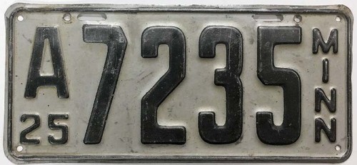 Minnesota 1925 Light Weight Vehicle Shorty License Plate A 7235 ...