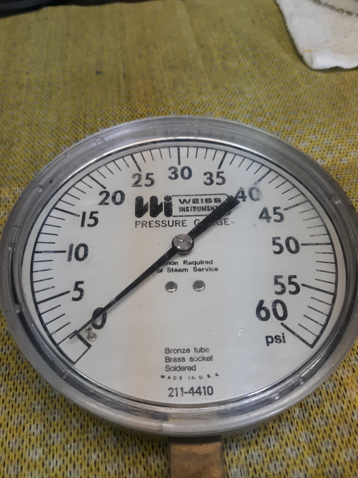 Weiss Instruments Pressure Gauge Bronze Tube Socket Soldered 0-60 PSI ...