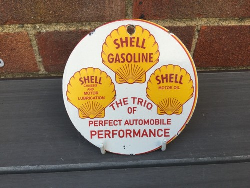 Enamel Advertising Sign Shell Gasoline Motor Oil Round Vintage Style ...