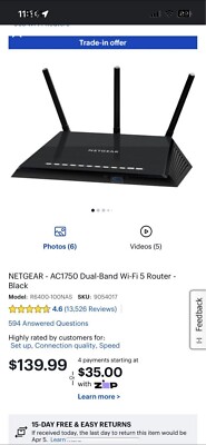Netgear AC1750 R6400-100NAS 1300 Mbps 4-Port Gigabit Wireless AC Router ...