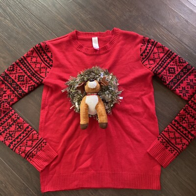 Women’s No Boundaries NoBo Ugly Christmas Sweater with 3D Reindeer ...