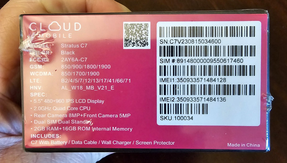 New Factory Sealed Cloud Mobile Stratus C7 16GB Black 2AY6A-C7 Wi-Fi ...