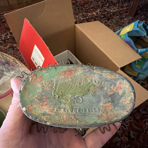 Vintage Blue Ribbon Flower Frog Flower Holder #5 Hairpin Metal Frog 4.5 ...