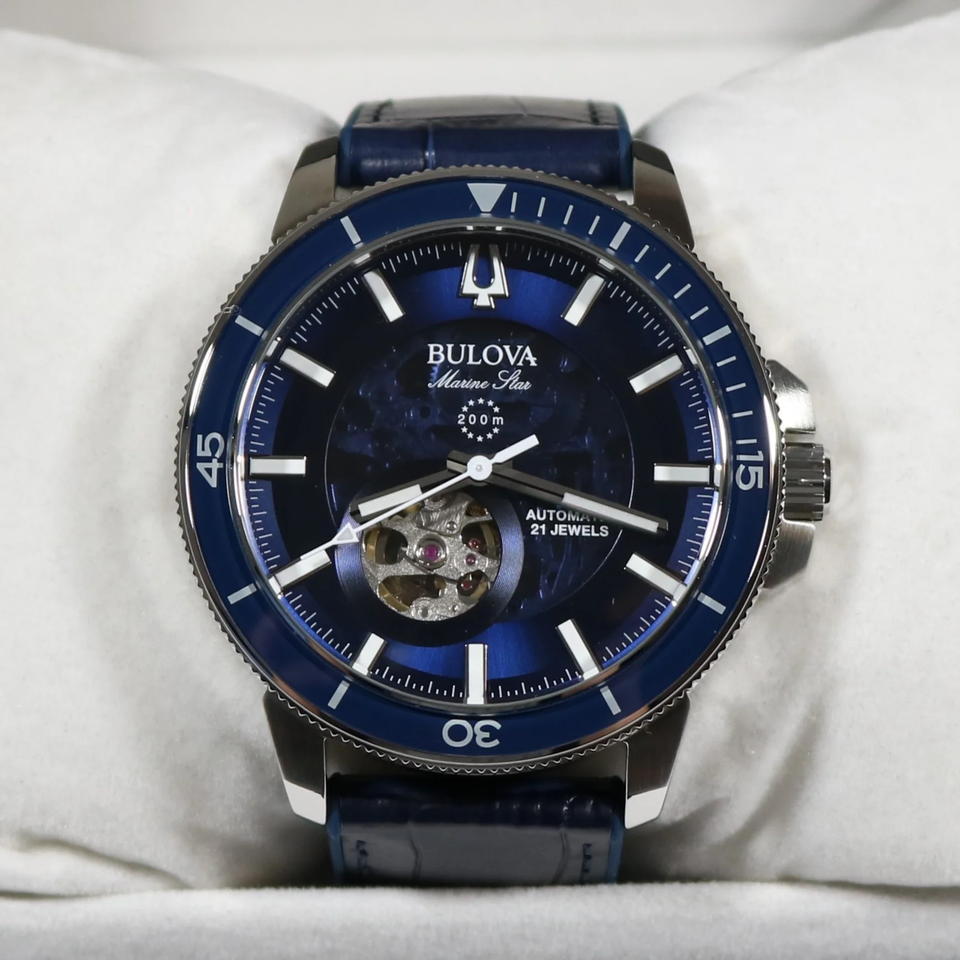 Bulova Marine Star Men's Stainless Steel Automatic Blue Dial Watch ...