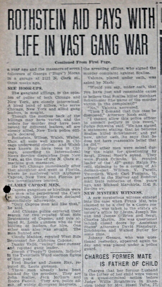1929 Chicago Front Page - Arnold Rothstein Murder & St. Valentines Day ...