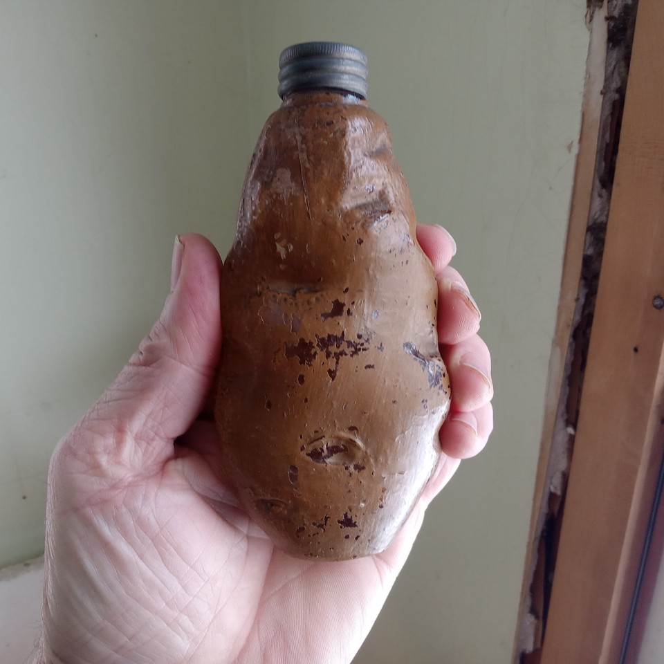 1890s FIGURAL POTATO WHISKEY FLASK HAND BLOWN BOTTLE WITH ORIGINAL ...