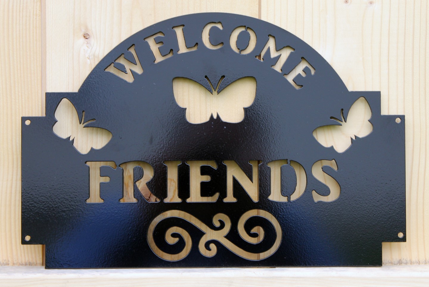 Welcome Friends Sign w Butterflies and Scroll Plasma Cut Metal Art USA ...