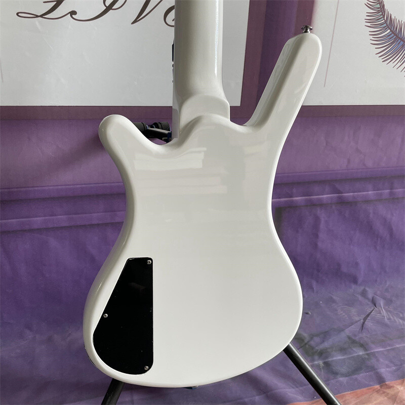 White Matte Electric Bass Guitar 5 String Block Inlay Solid Body Chrome ...