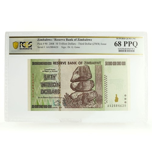 ZIMBABWE 50 TRILLION DOLLARS BANKNOTE CURRENCY PPQ68 PCGS UNCIRCULATED ...