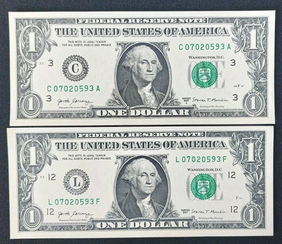 Same Matching Serial Number $1 Bill. Duplicate Serial Number. Unique ...