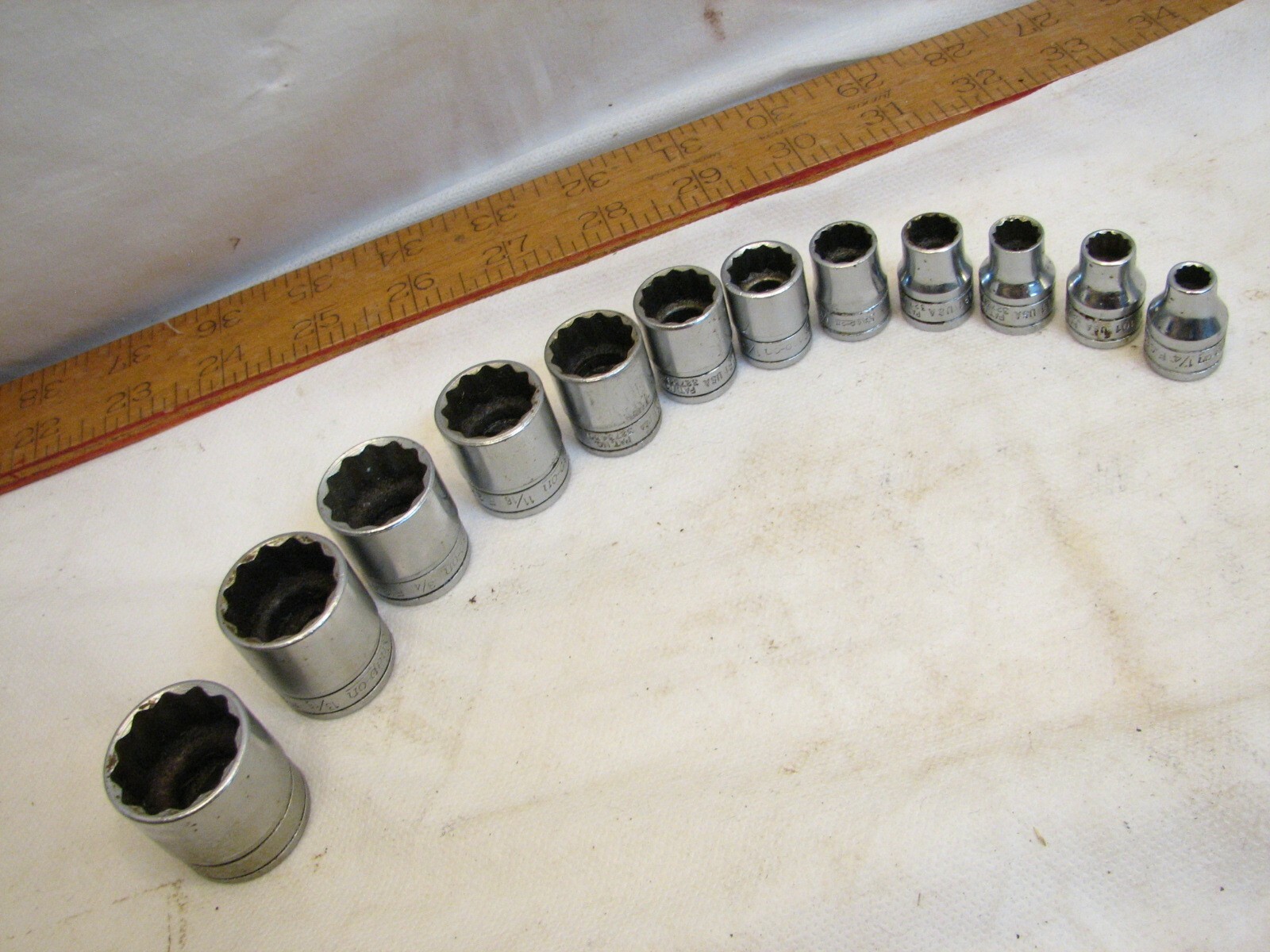 12 pc Snap-On 12-point Shallow Standard Length Sockets 3/8" Drive SAE 1 ...