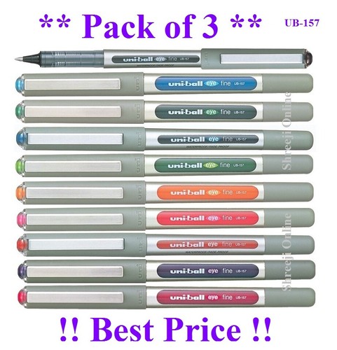 3 x Uni Ball UB-157 EYE FINE Rollerball Pen 0.7mm Choose Colours 'Made ...