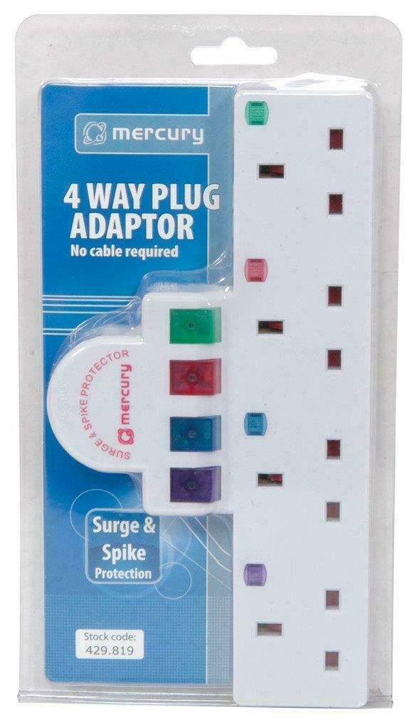 Plug-in 4 way mains adaptor with surge protection 4 Gang | eBay UK