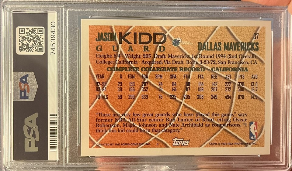 1994 Topps Jason Kidd Rookie Card #37 PSA 8! | eBay