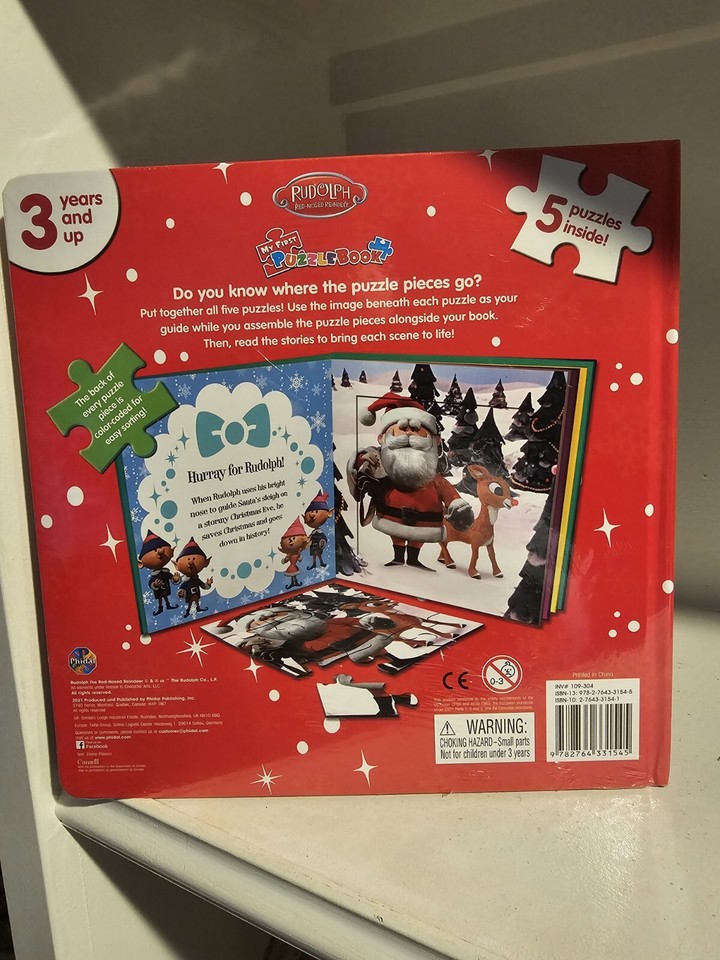 Rudolph Puzzle Book Christmas Gift Red Nosed Reindeer 5 Puzzles Age 3 ...