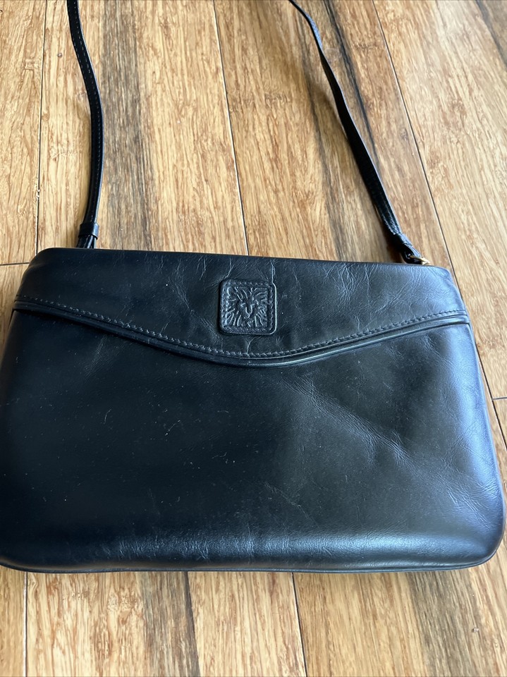 Anne Klein by Calderone Womens Medium Crossbody Black Leather Bag Zip ...