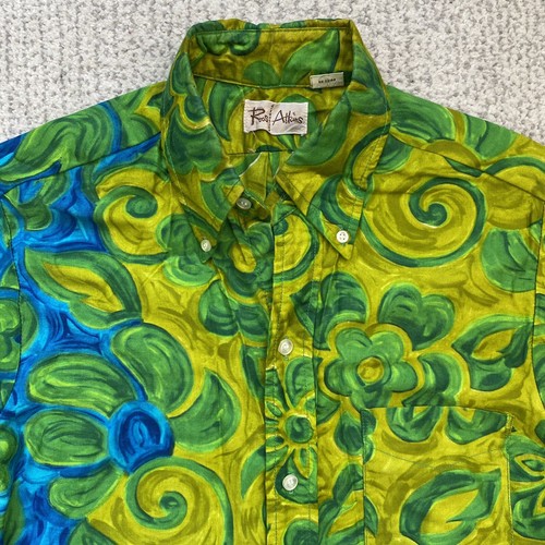 Vintage 60s Roos Atkins Small Form Fit Floral Shirt Short Sleeve Green ...