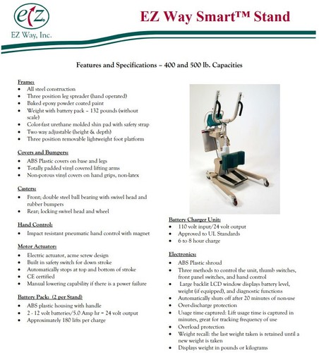 EZ WAY SMART STAND BATT ELECTRIC PATIENT SIT-TO-STAND LIFT SCALE ...