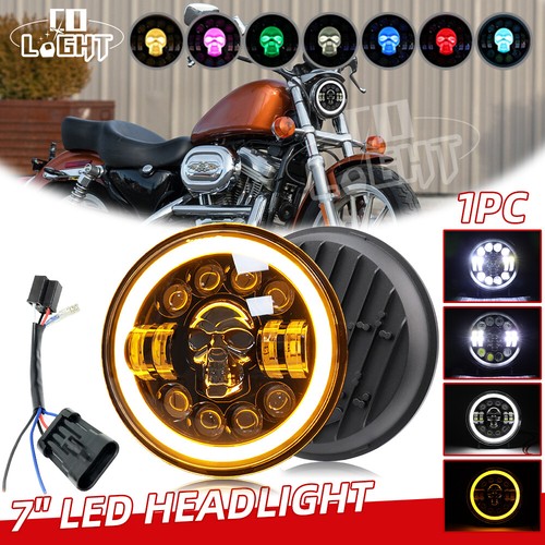 7" RGB Round Motorcycle LED Headlight Hi/Lo Beam Turn Signal DRL Lamp ...