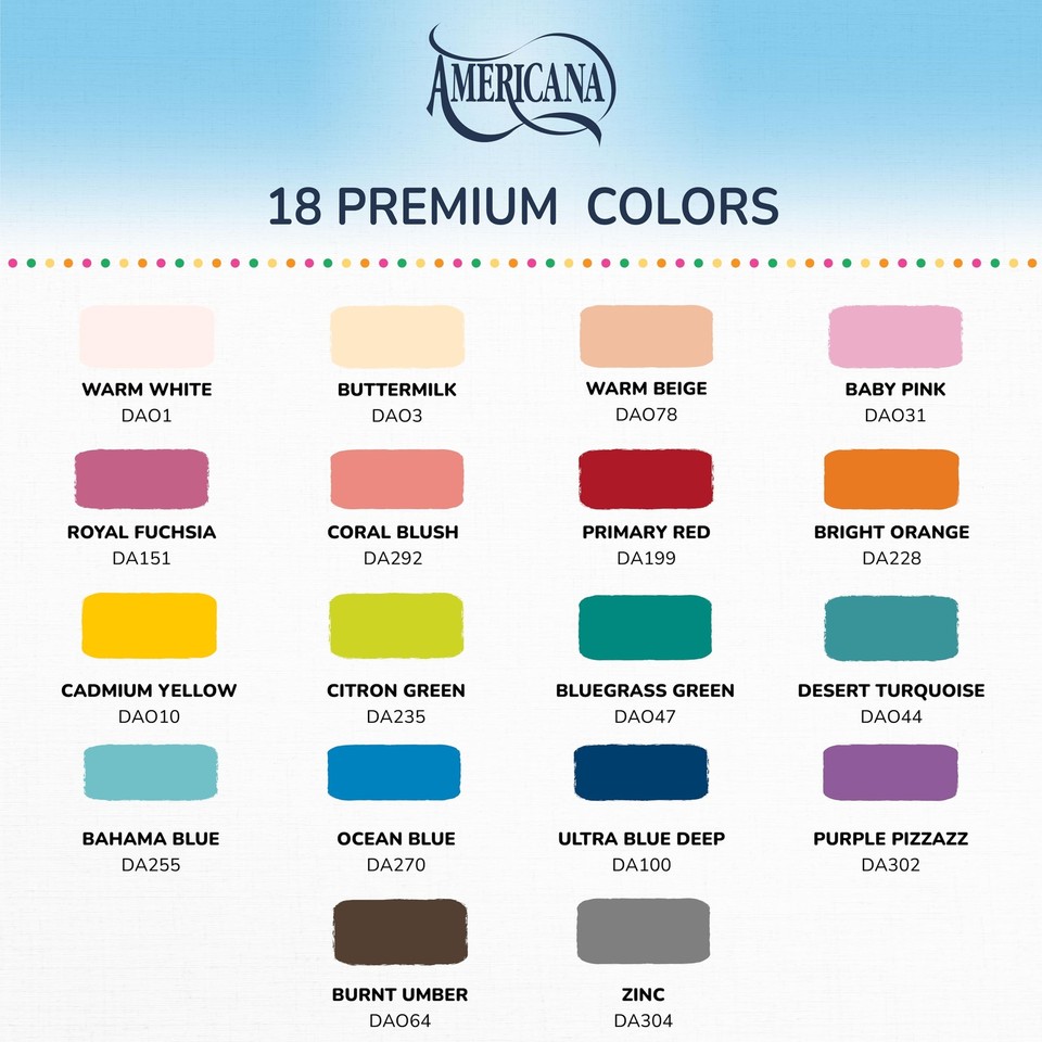 DecoArt Americana Acrylic Paint Set Assorted 18 Colors 2 Fl Oz Durable ...